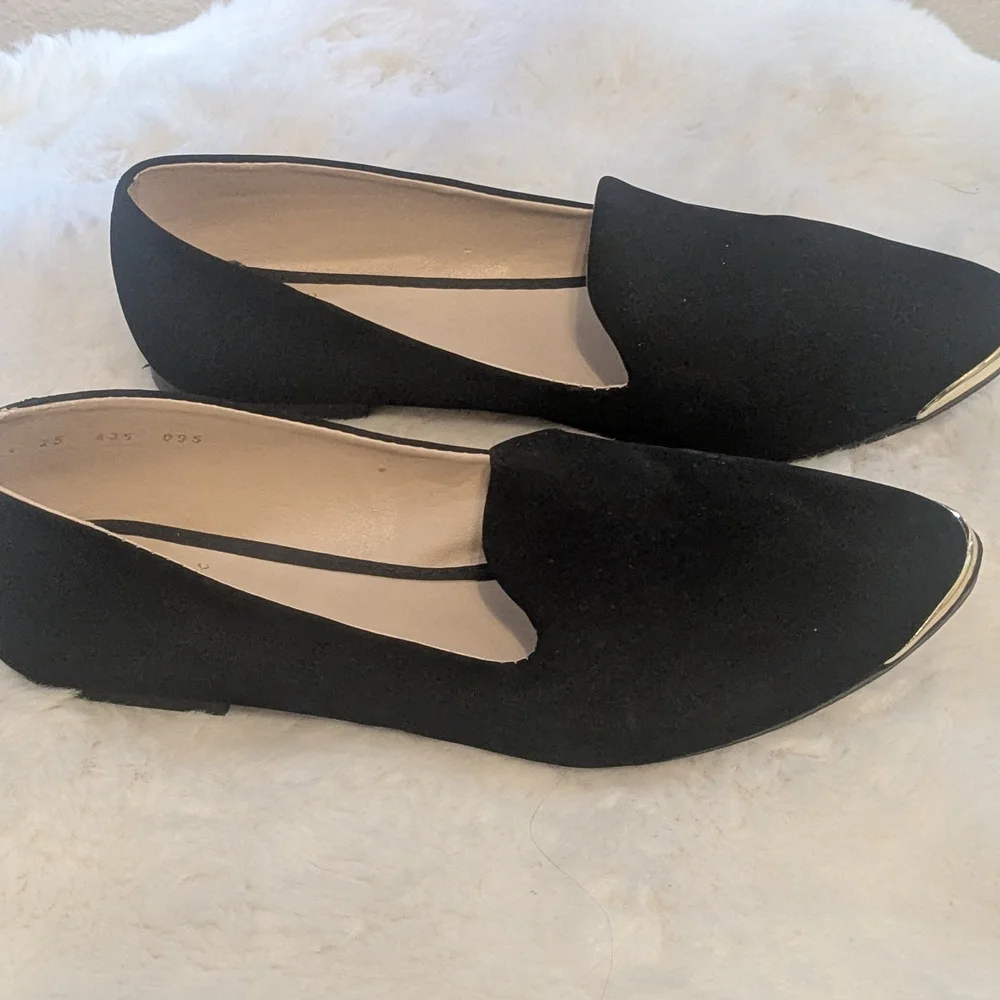 Joie Love | Shoes | Joie Love Black Suede Slipon Loafers Gold Toe Cap ...